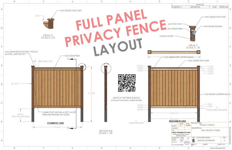 Full Panel Cedar Privacy Fence Layout/Diagram Cheat Sheet